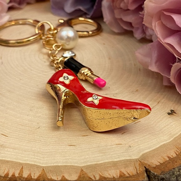 Accessories | Glam Keychain With Red High Heel Shoe And Lipstick Charm ...